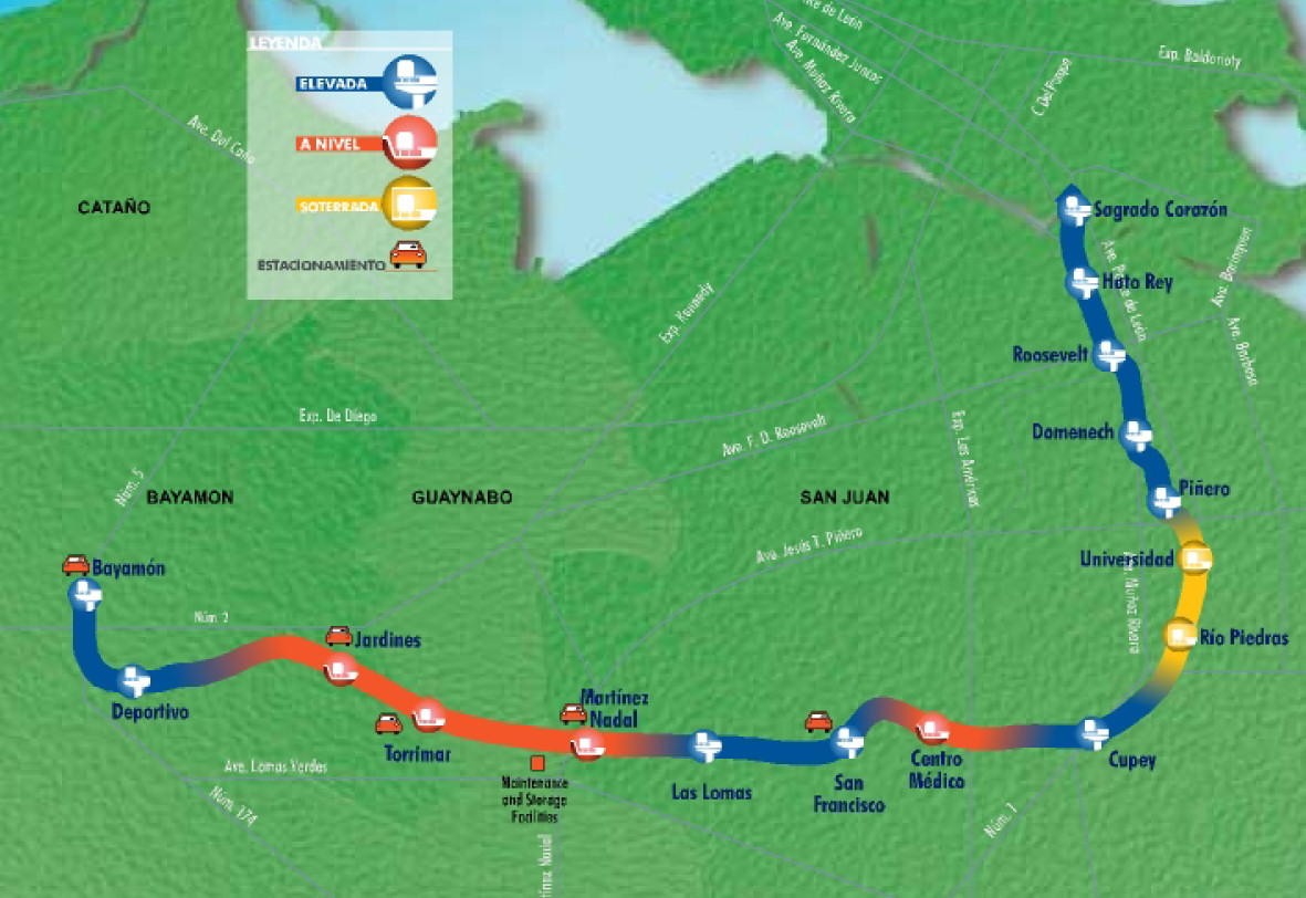 Tren Urbano : Mapa del metro de San Juan, Puerto Rico